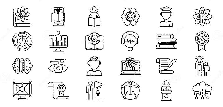 Interactive Learning Icons Set, Outline Style Stock Vector ...
