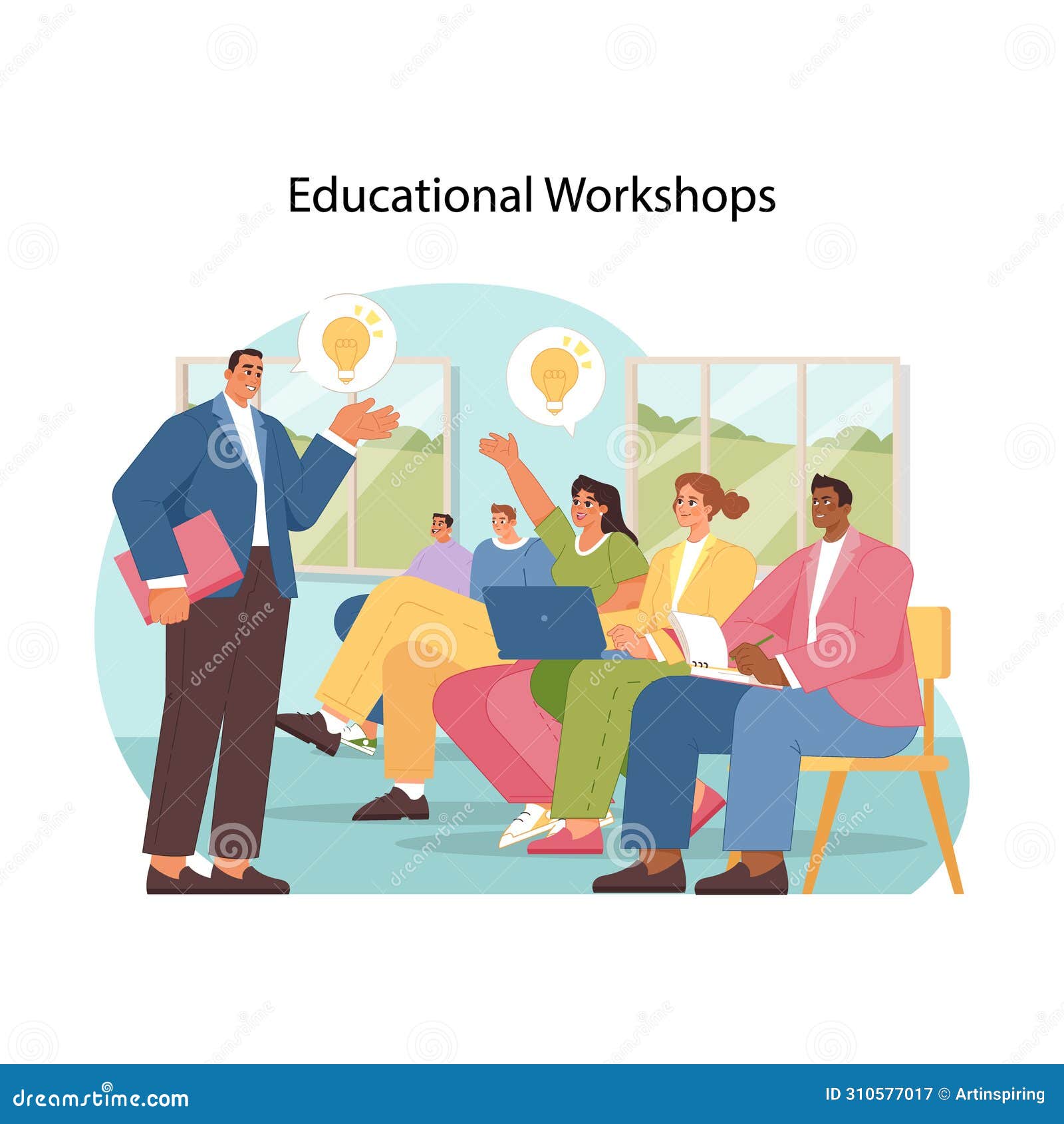 Interactive Learning Workshop. Flat Vector Illustration Stock ...