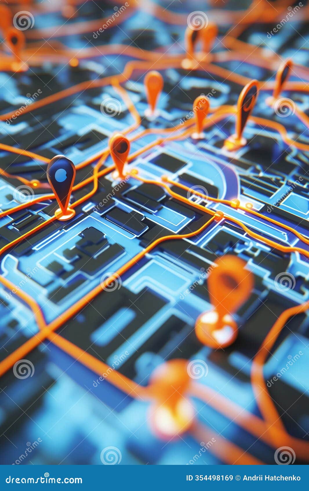 An Interactive-looking 3D Map with Animated Location Pins and Network ...