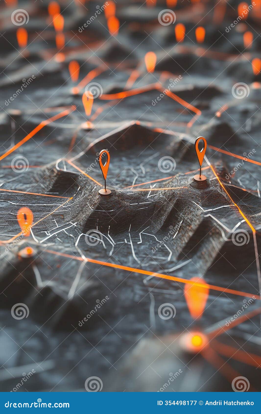 An Interactive-looking 3D Map with Animated Location Pins and Network ...