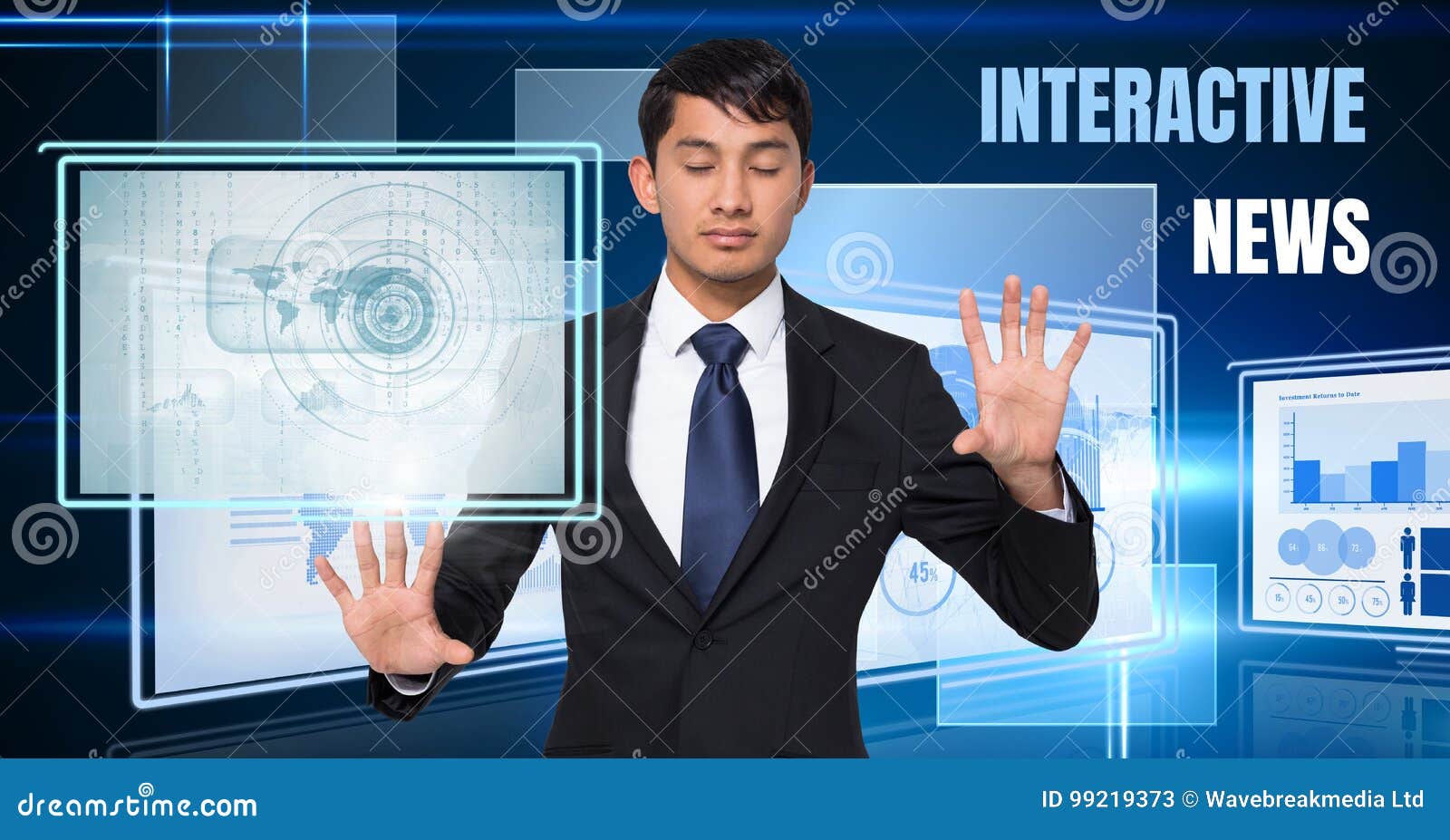 Interactive News Text and Businessman Touching and Interacting with ...