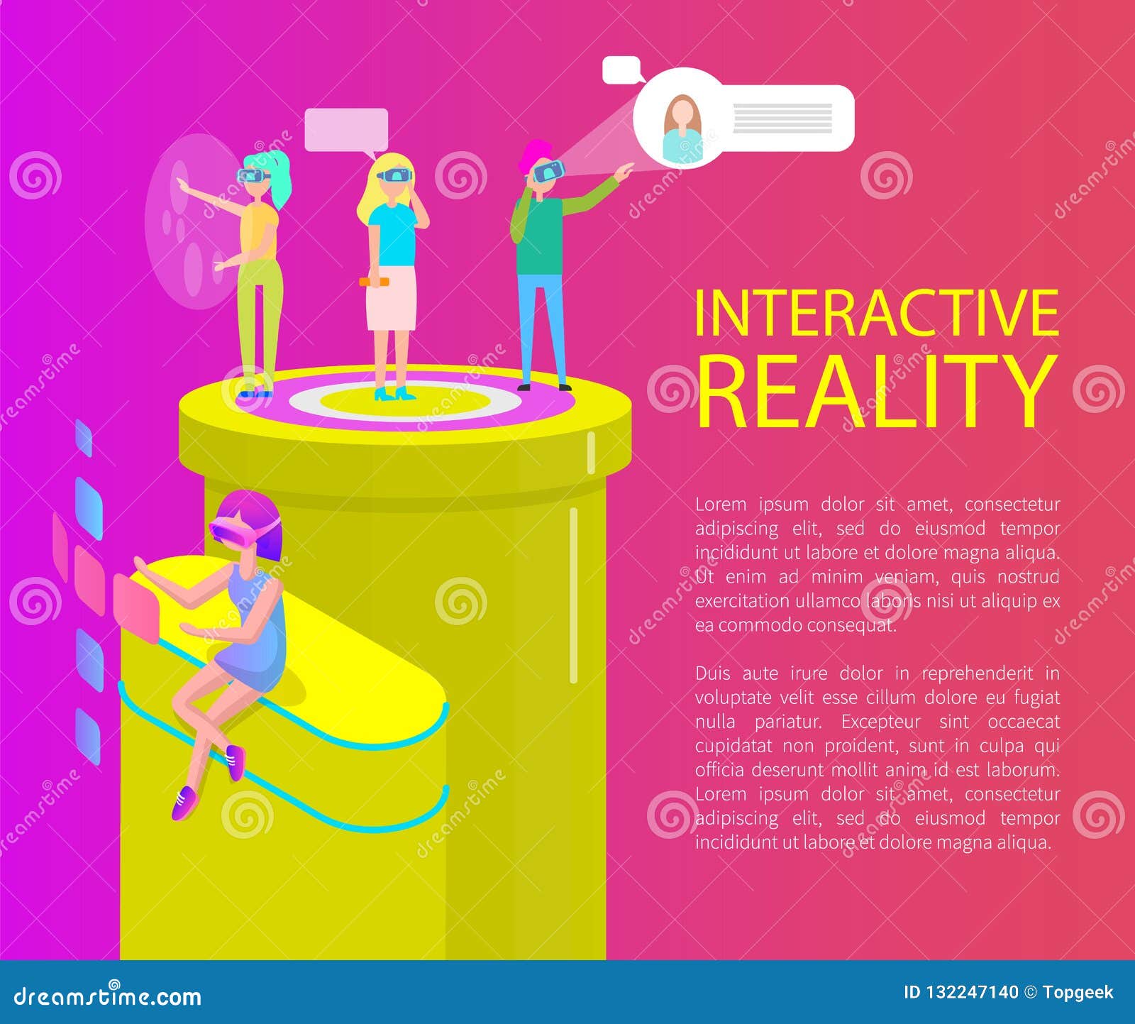 Interactive Reality Cartoon Banner Vector Set Stock Vector ...
