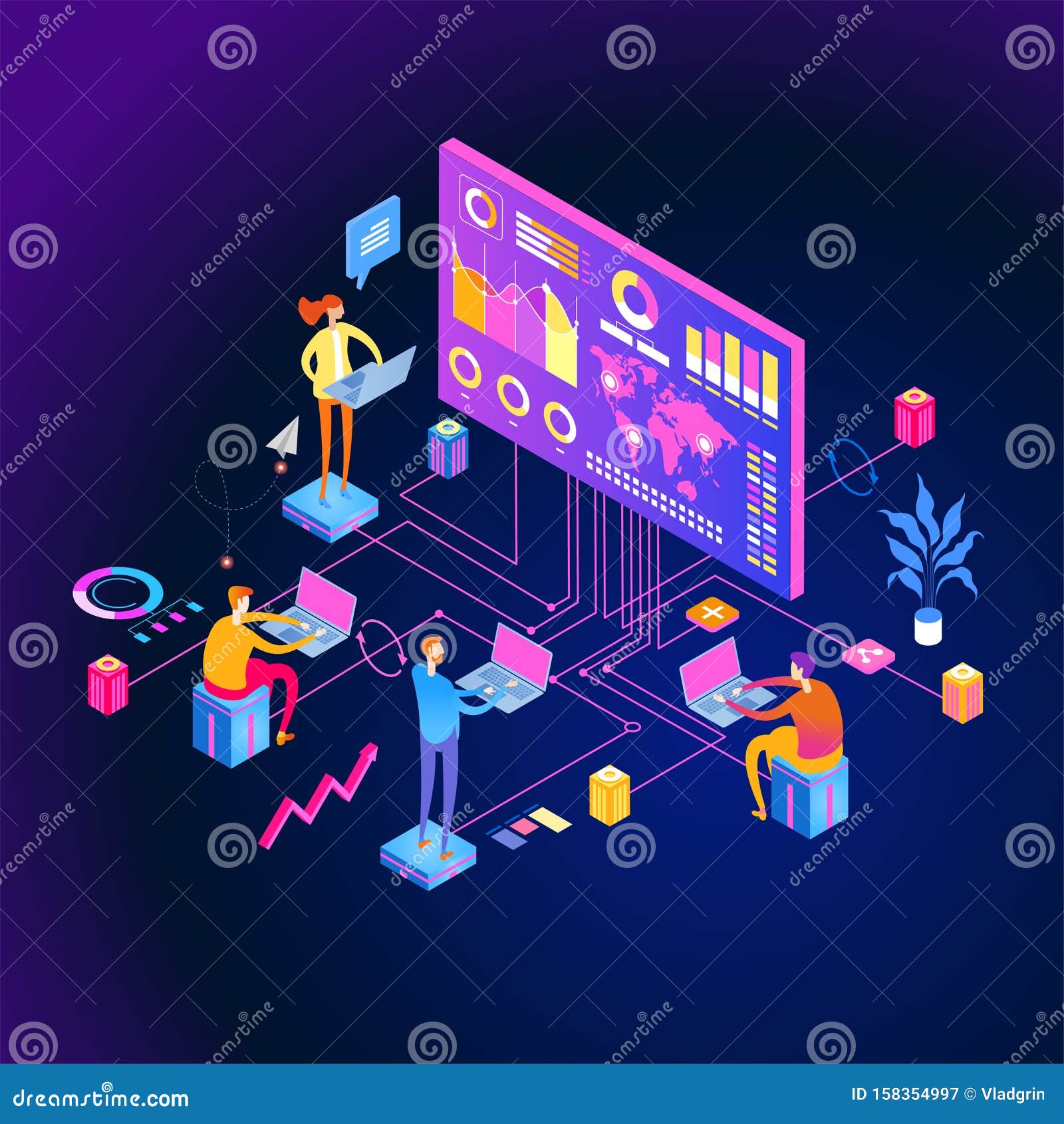 Interactive Reports Web Banner Stock Vector - Illustration of analytics ...