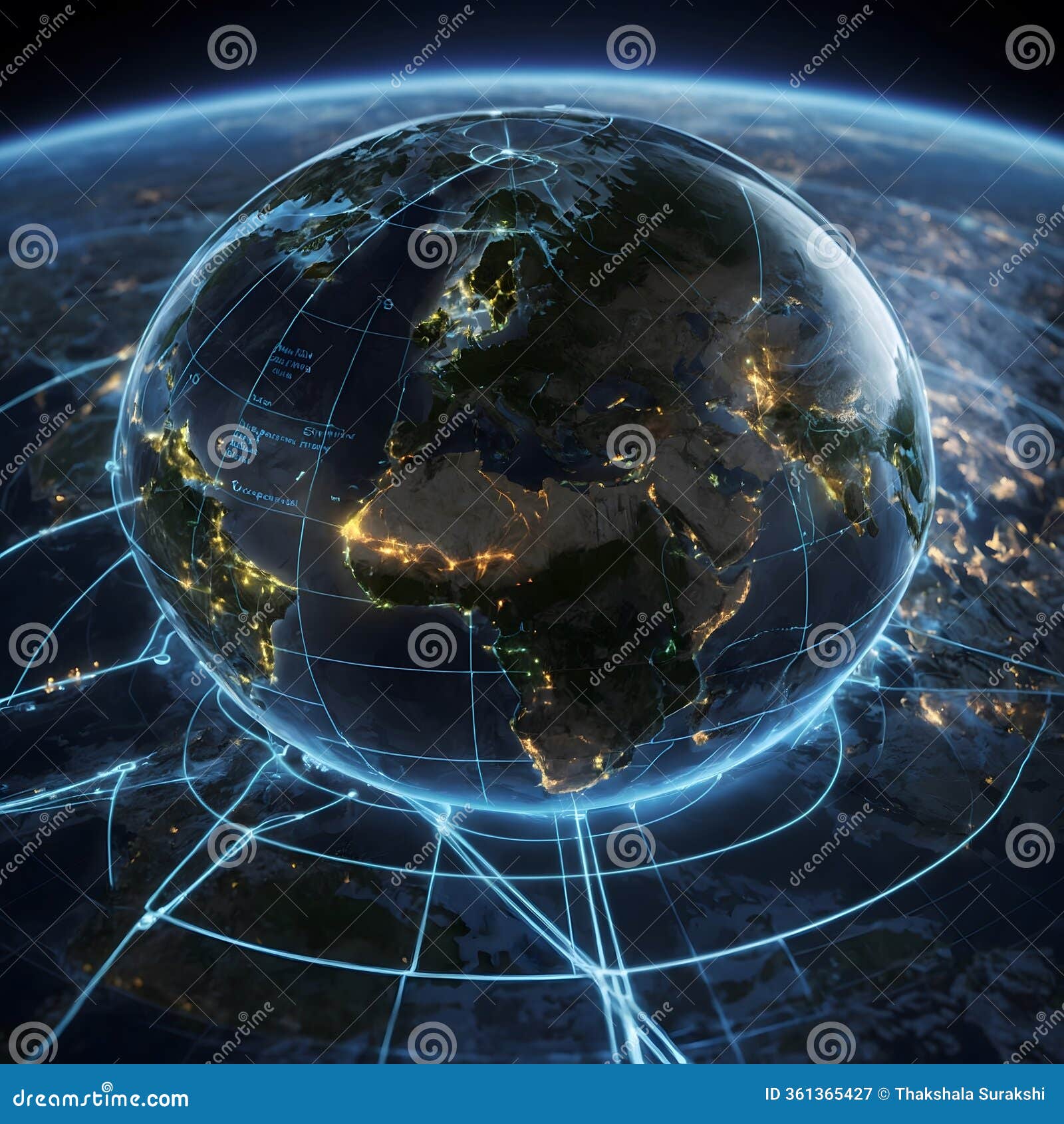 Interactive Routes and Global Landmarks on Virtual 3D Globe Map Stock ...