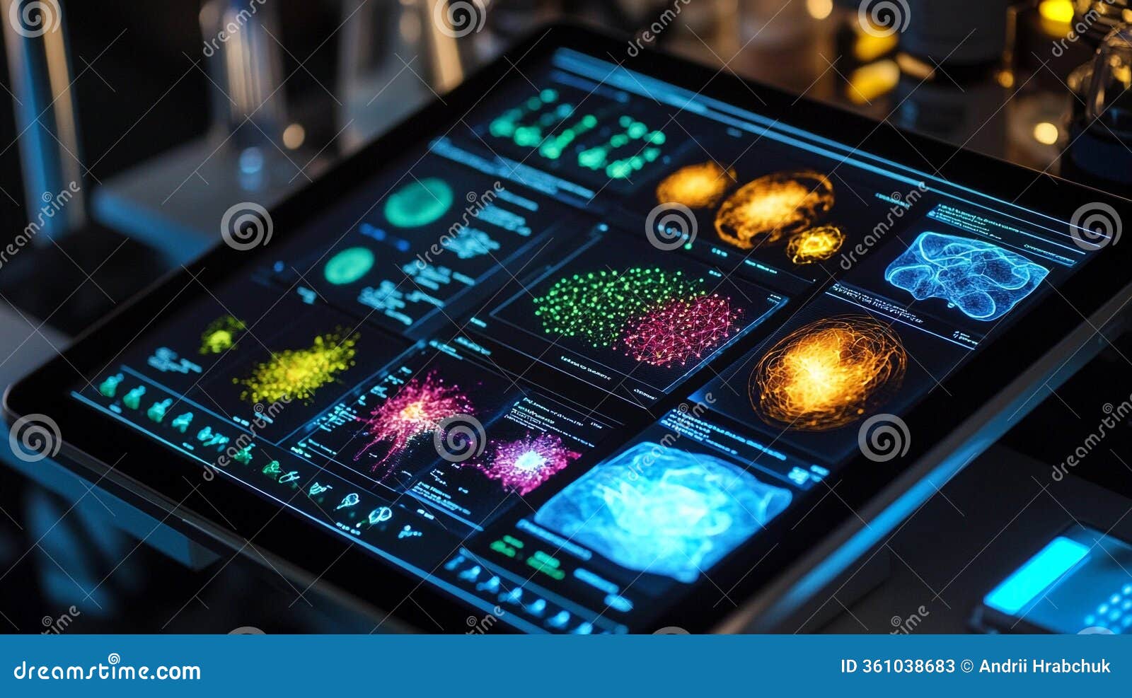 Interactive Touchscreen Displaying Colorful Scientific Data Visuals in ...