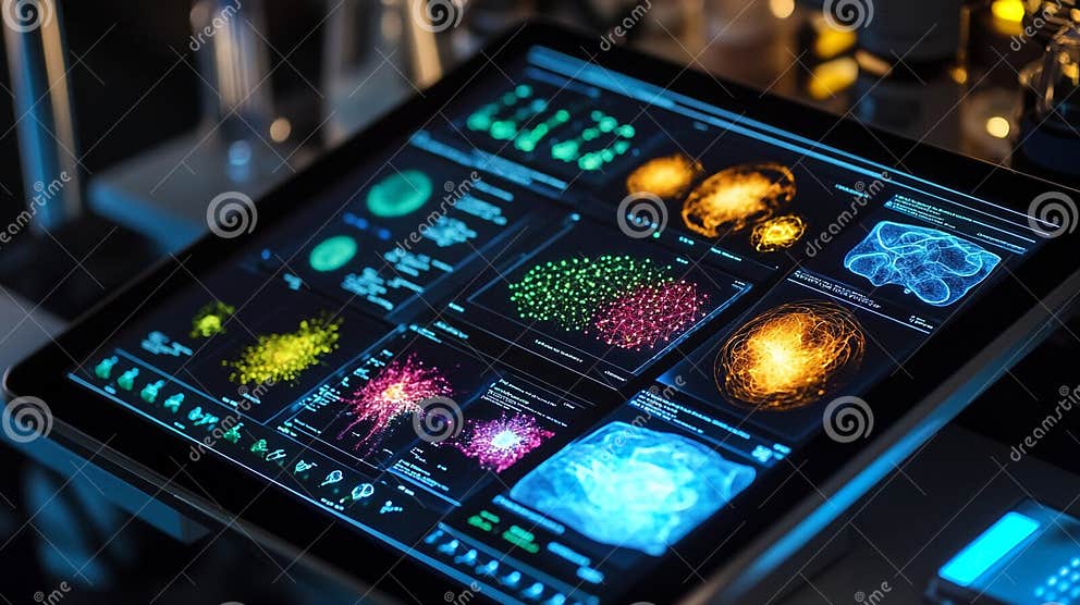 Interactive Touchscreen Displaying Colorful Scientific Data Visuals in ...