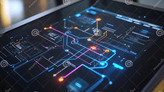 An Interactive Touchscreen Interface Displaying an Animated Flow Chart ...
