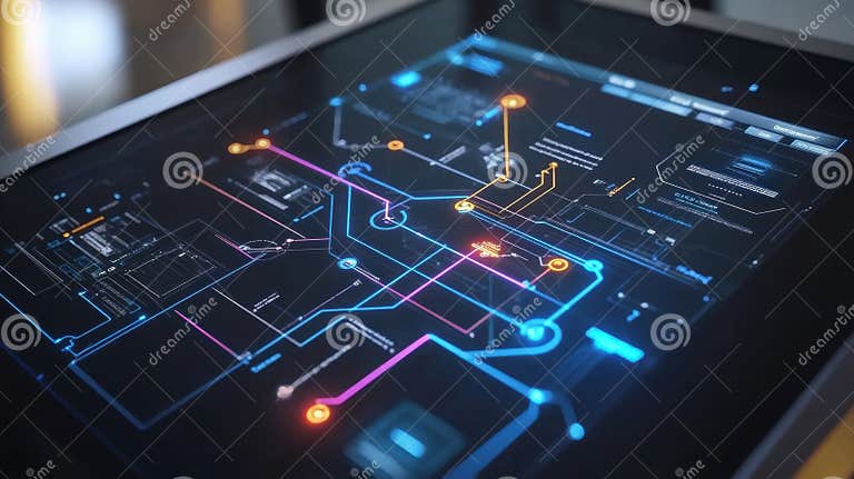 An Interactive Touchscreen Interface Displaying an Animated Flow Chart ...