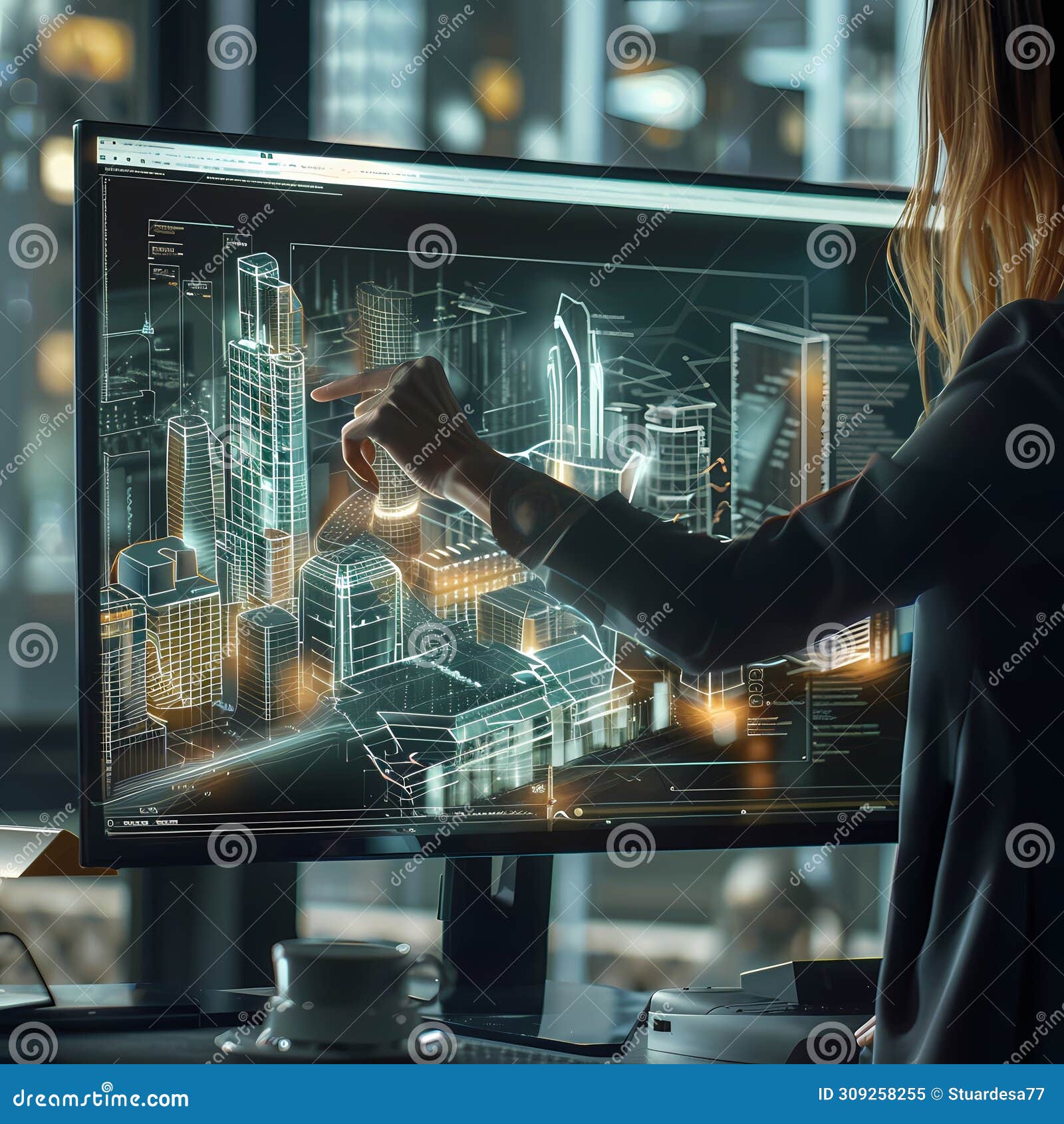 A Professional Woman Engages with an Interactive Urban Design Stock ...