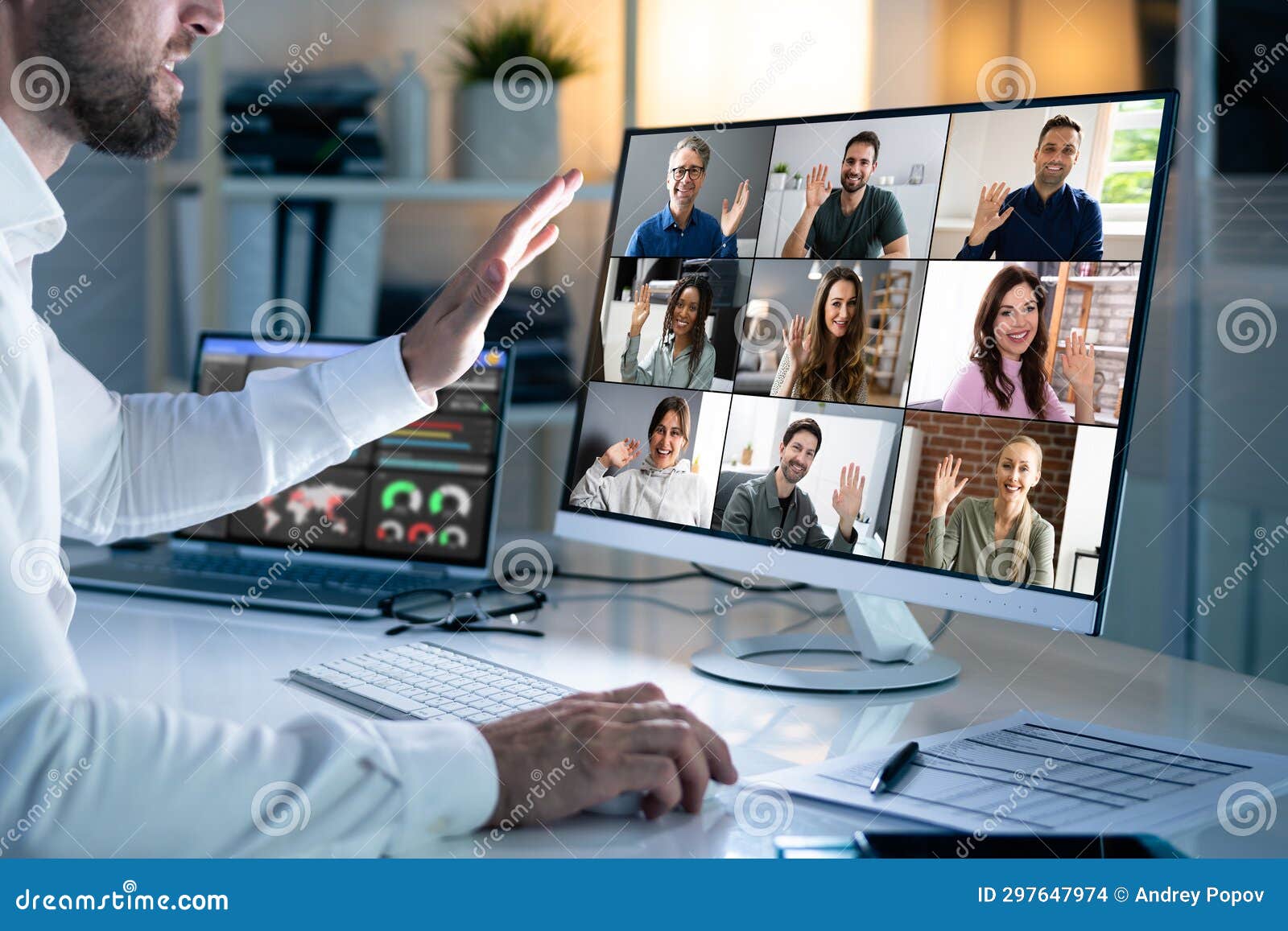 An Interactive Video Conference Meeting Stock Photo - Image of ...