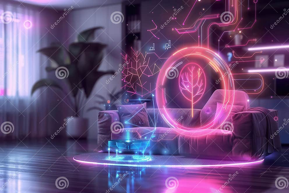 Interactive Virtual Assistant in a Smart Home, Neon Colors, Digital ...