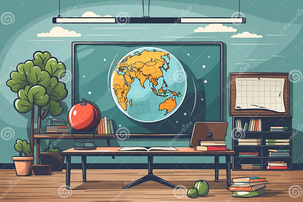 Interactive Whiteboard Classroom, Flat Design, Top View, Modern ...