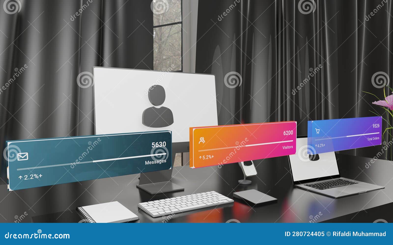 Interactive Work Desk with Laptop, Mobile, and User Icon, Featuring ...