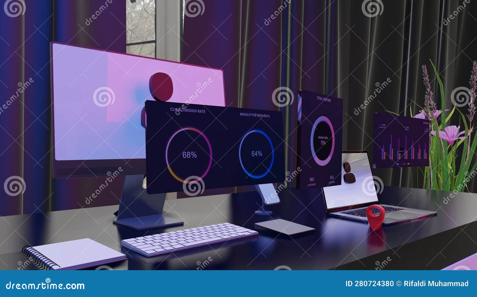 Interactive Workbench with Laptop, Mobile, and User Icon, Equipped with ...
