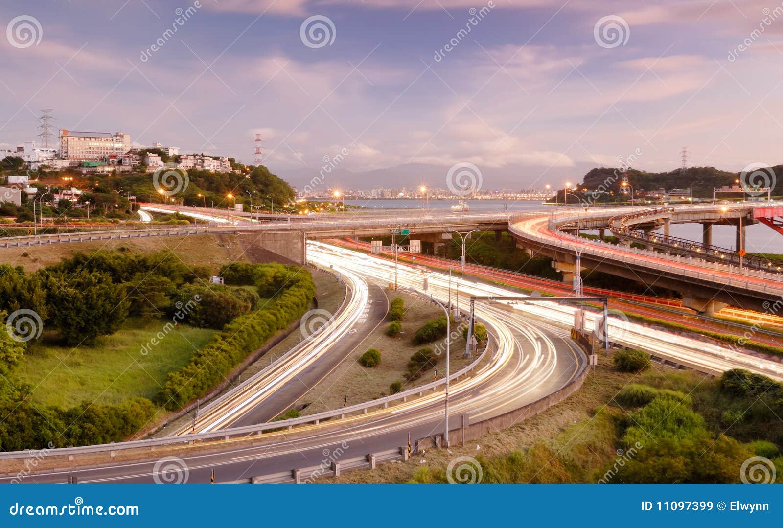 Interchange with Cars Light Stock Image - Image of metal, interchange ...