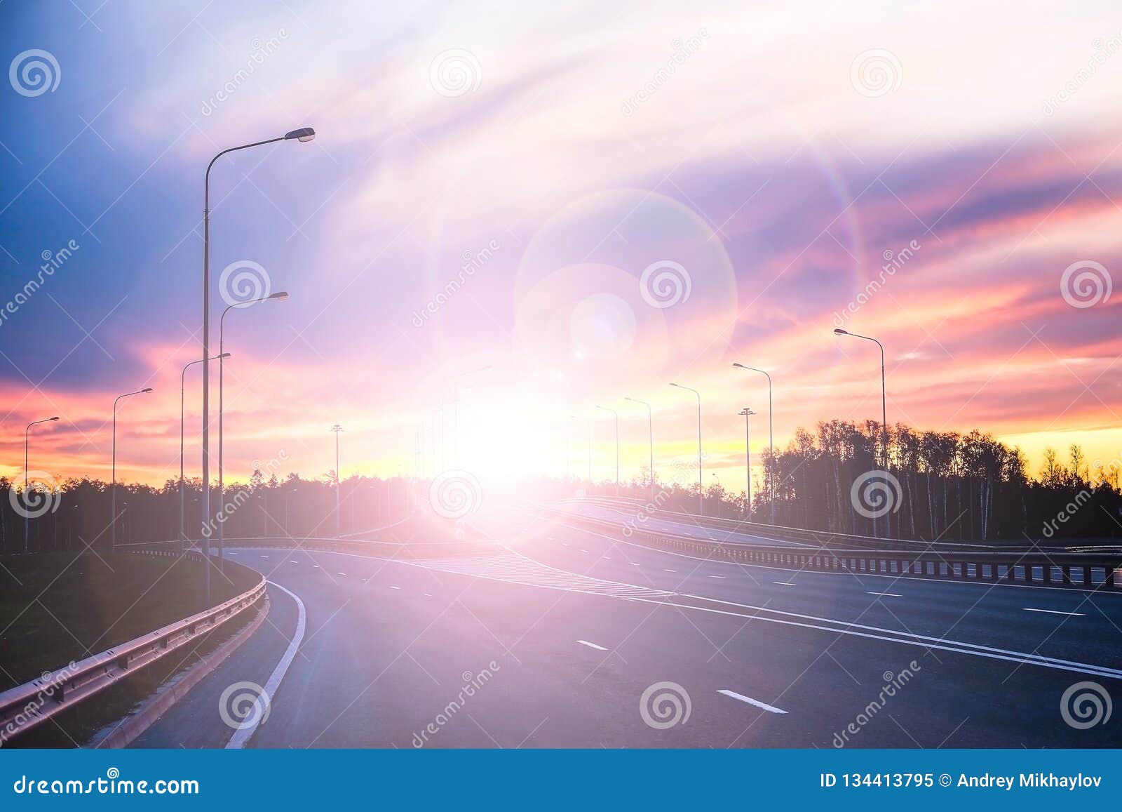 Interchange of the Highway. Dramatic Sky, Fiery Sunset Stock Image ...
