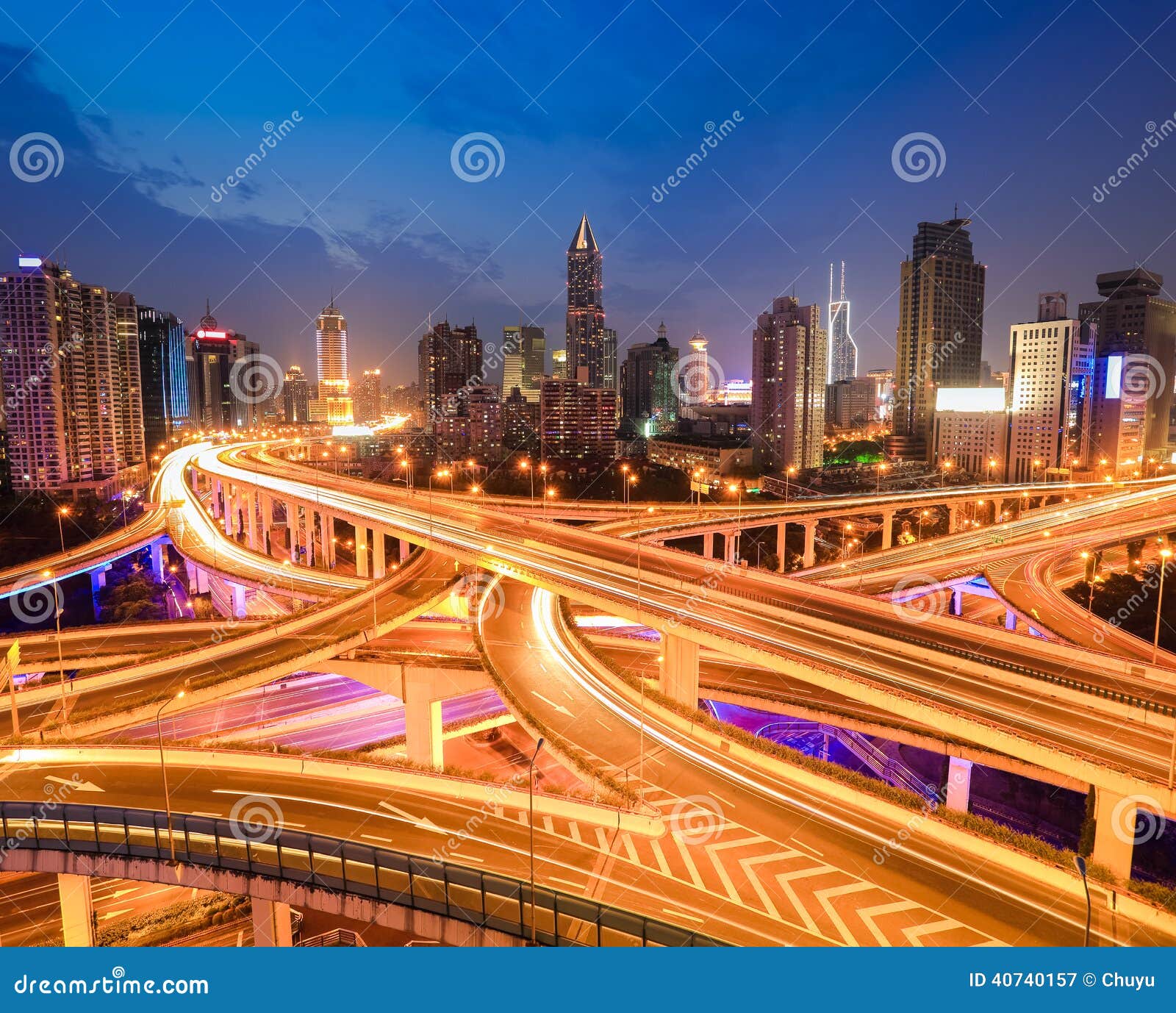 Interchange Overpass at Night Stock Image - Image of china, evening ...