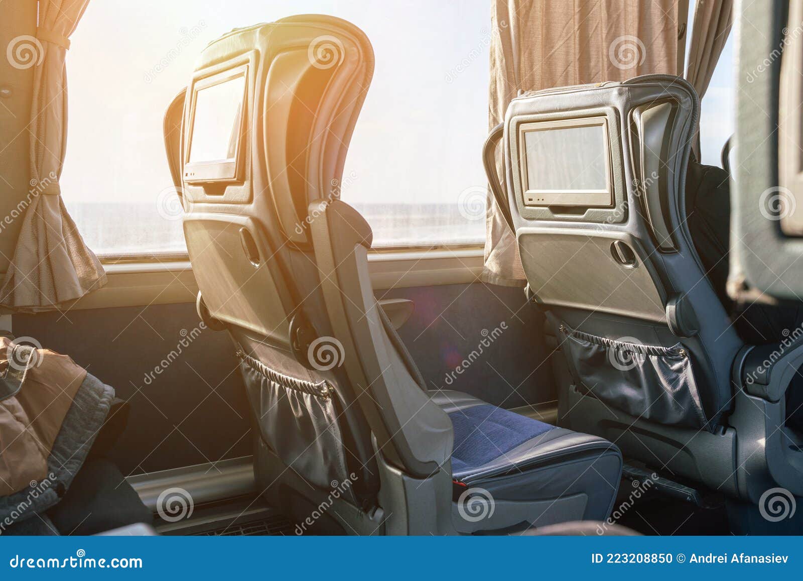 Intercity Bus Interior with Seat-mounted Interactive Touchscreen Stock ...