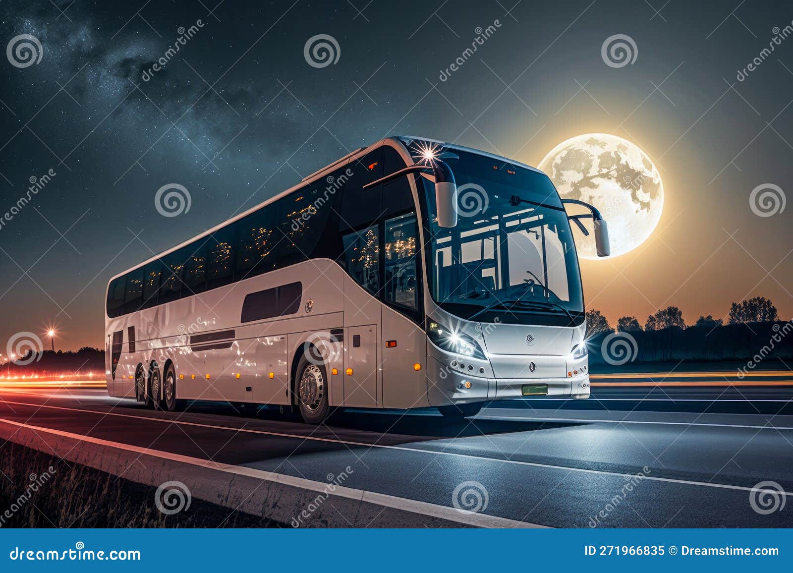 Intercity Bus Rides on a City Highway at Night.. Stock Illustration ...