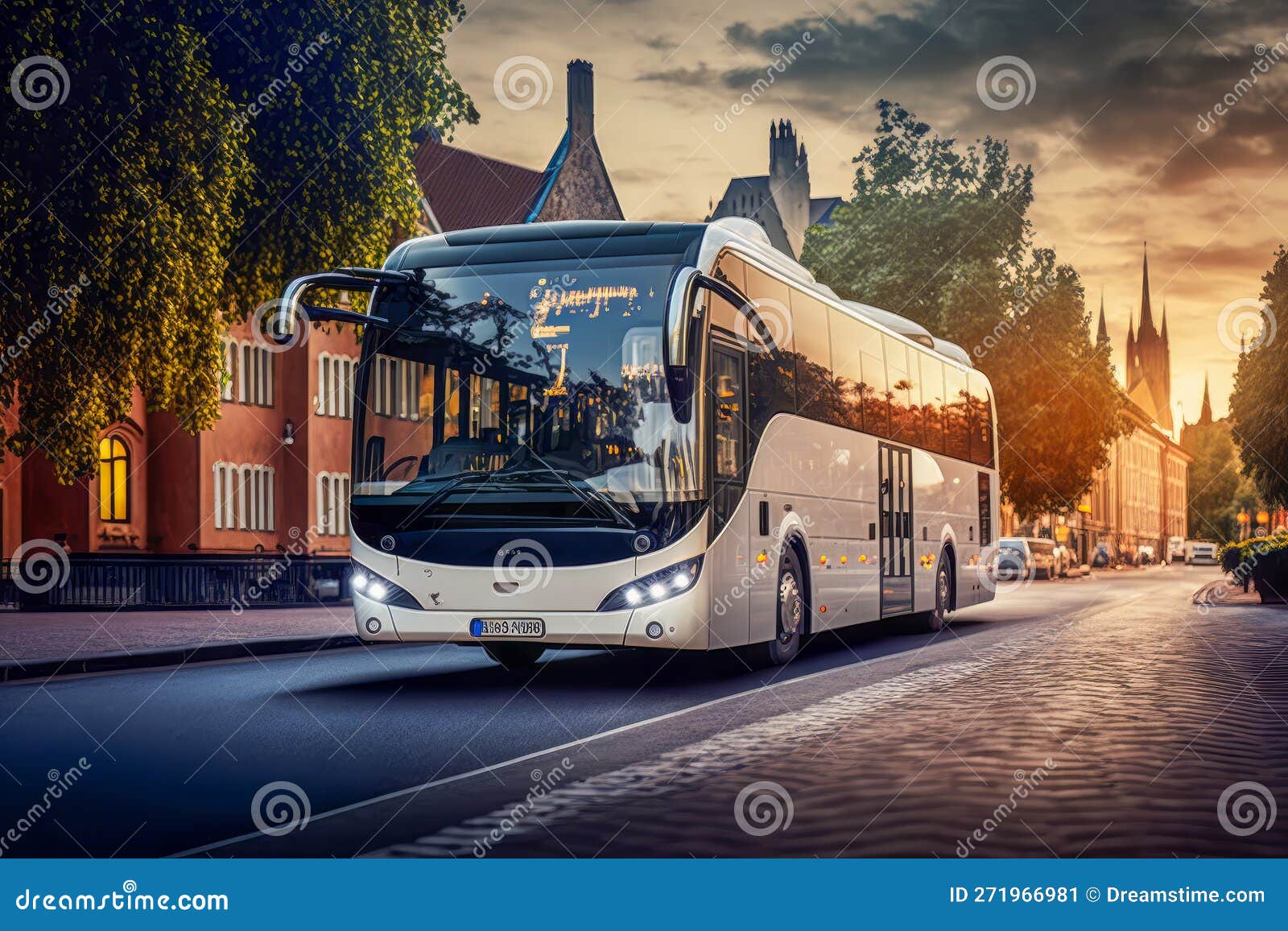 Intercity Bus Rides on a City Highway at Night.. Stock Illustration ...