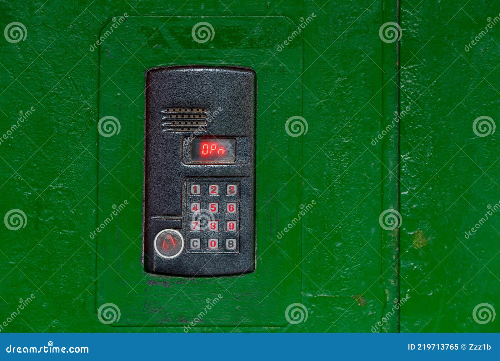 An Intercom on Green Painted Red Steel Surface with a Keypad, Digital ...