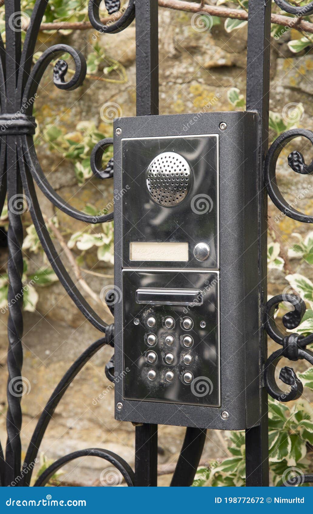 Intercom and Keypad on Ornate Fence Stock Photo - Image of card, gate ...