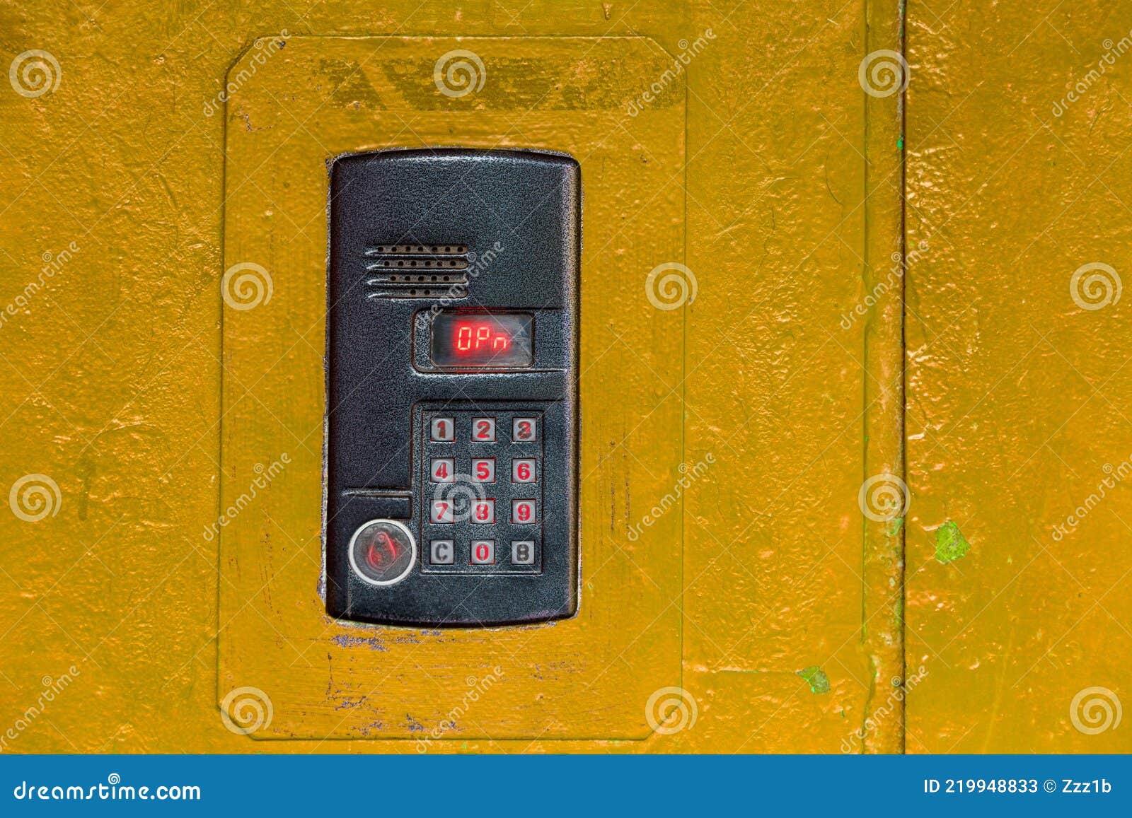 An Intercom on Old Painted Yellow Steel Surface with a Keypad, Digital ...