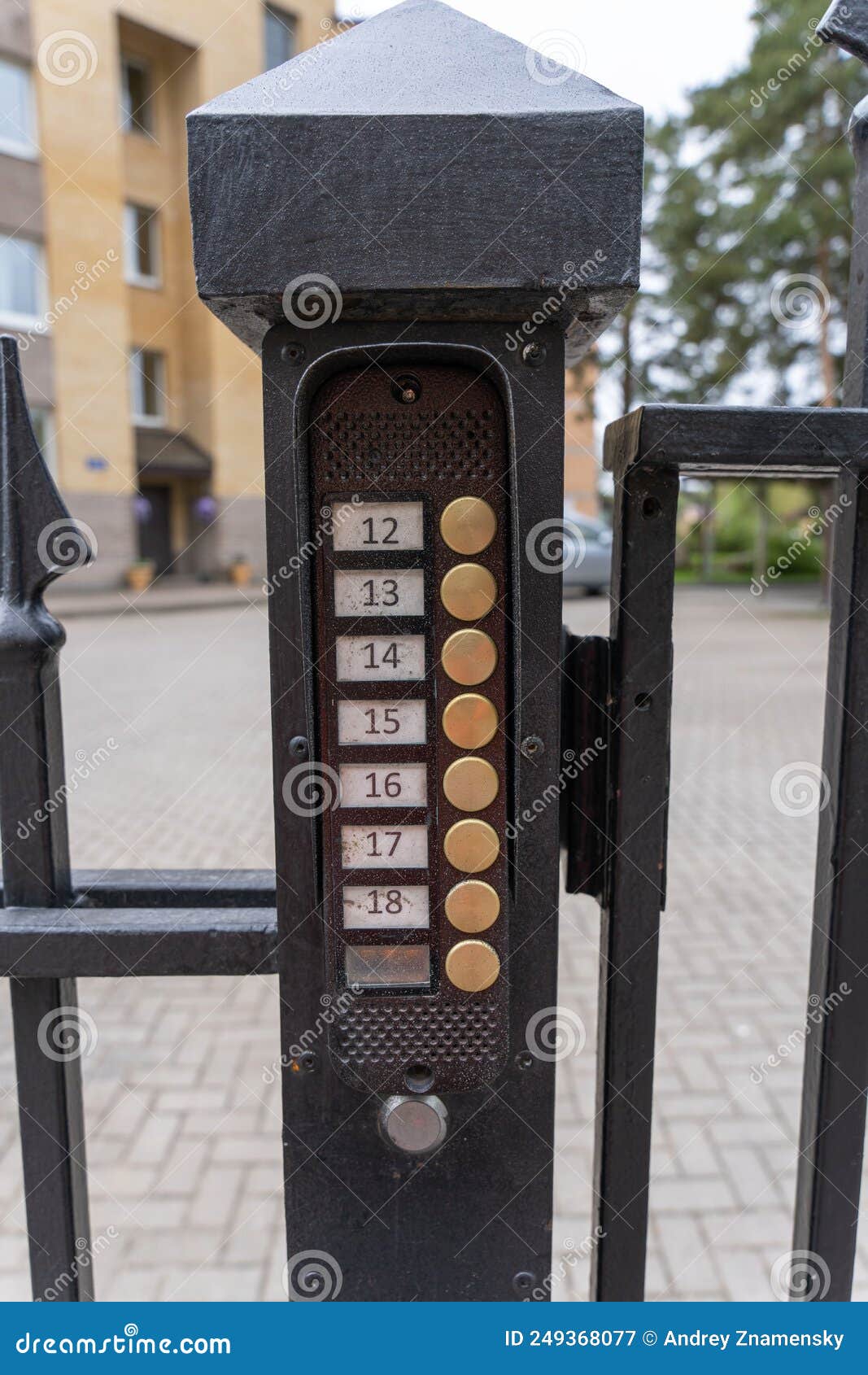 Intercom Panel with a Video Camera on the Brick Fence of Private House ...