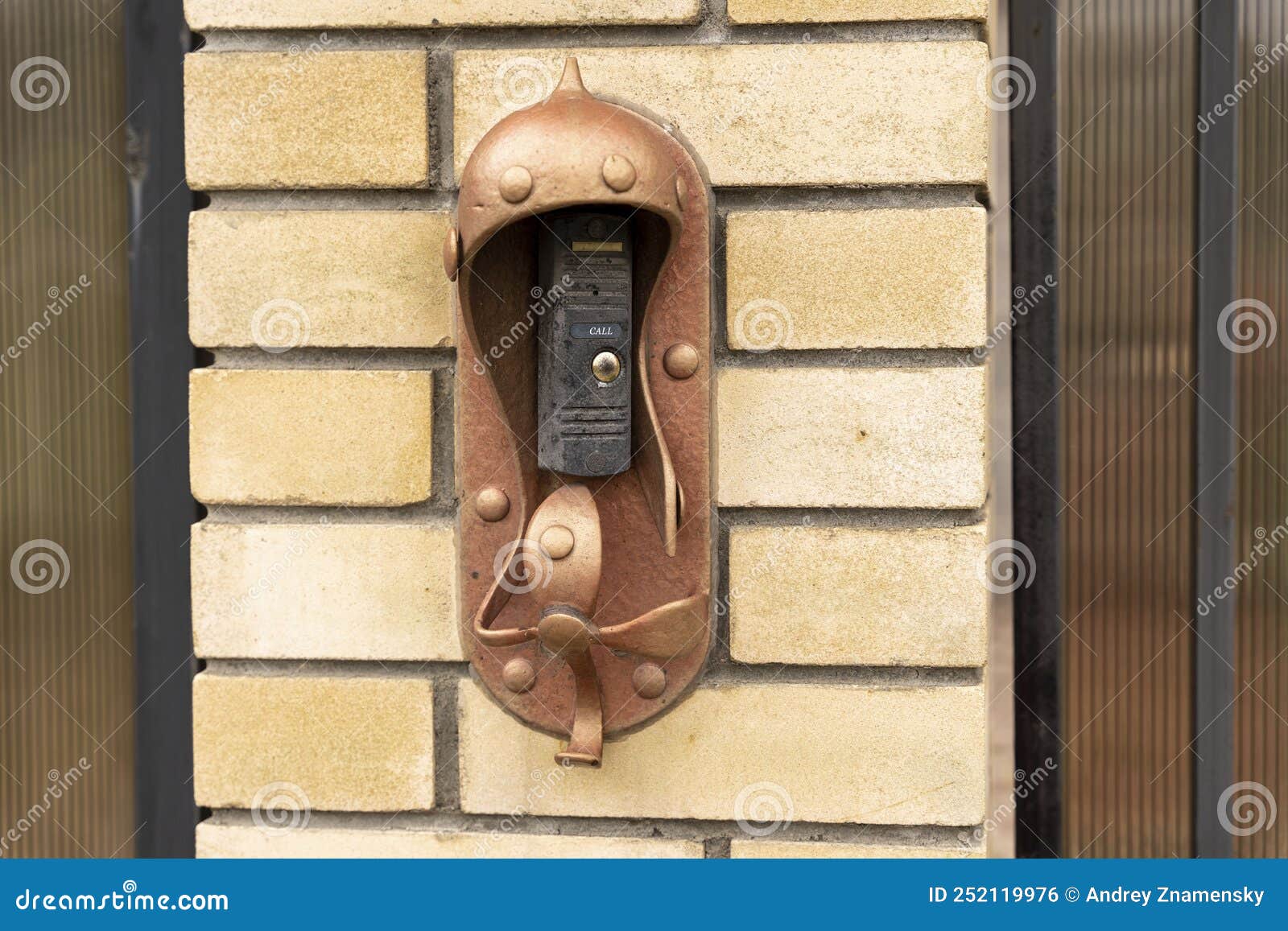 Intercom Panel with a Video Camera on the Brick Fence of Private House ...