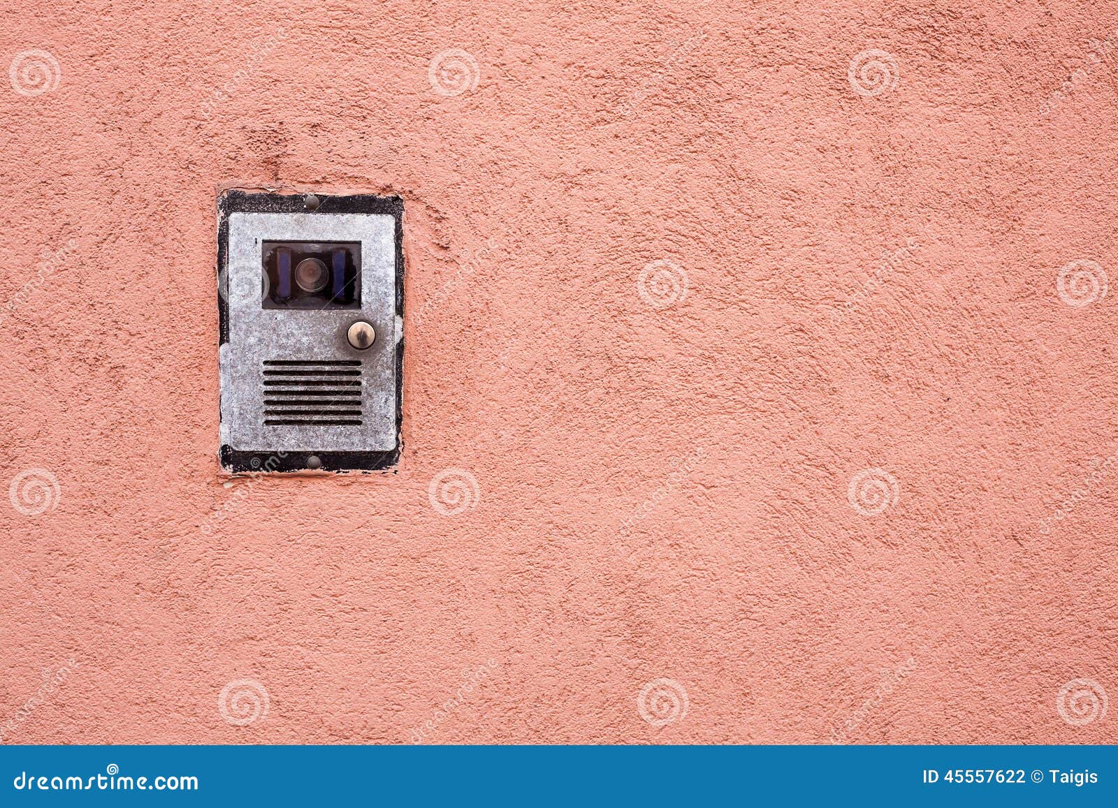 Intercom on red wall stock photo. Image of house, panel - 45557622