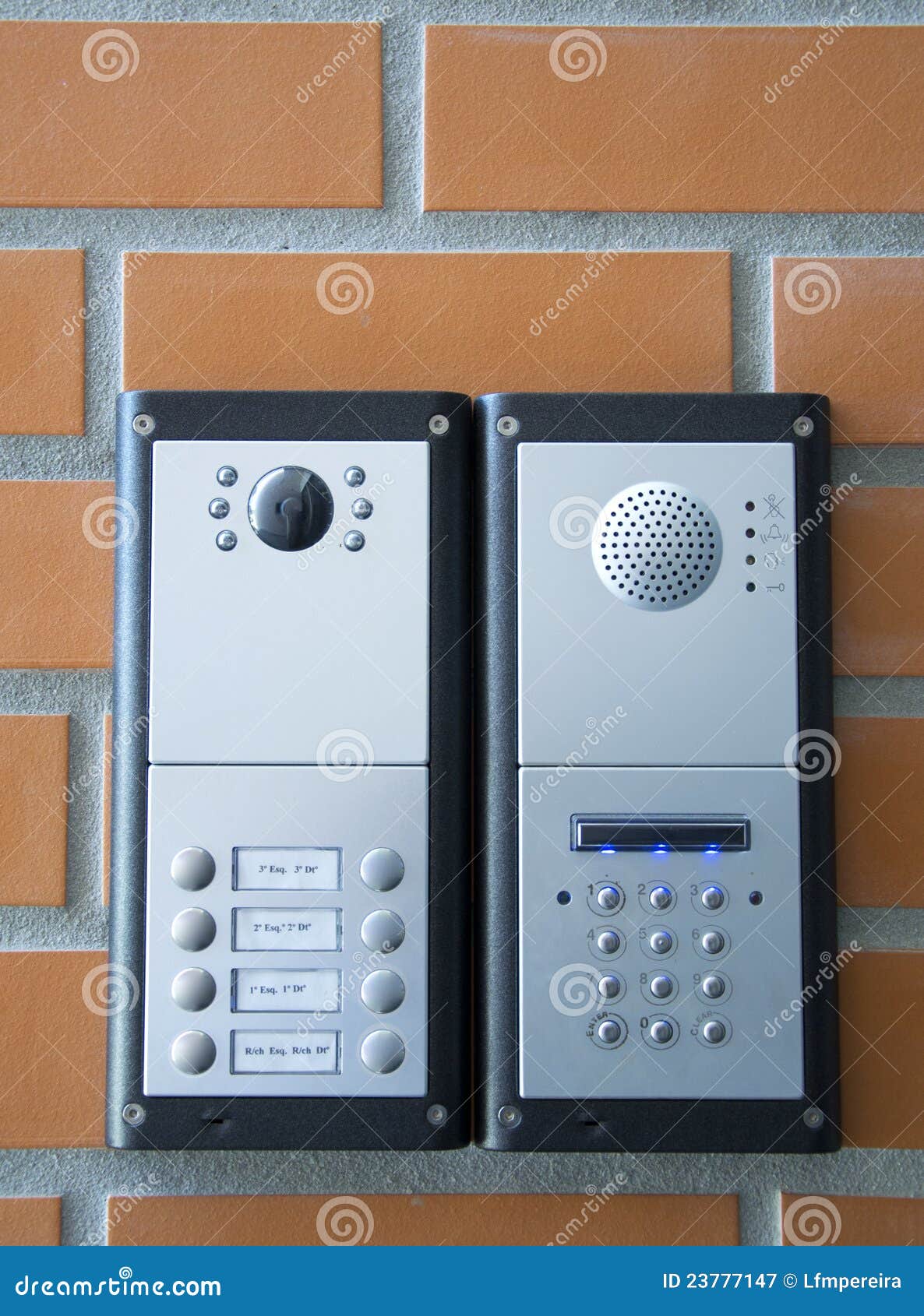 Silver Intercom Panel With Video Camera On A Brick Beige Fence Pillar ...