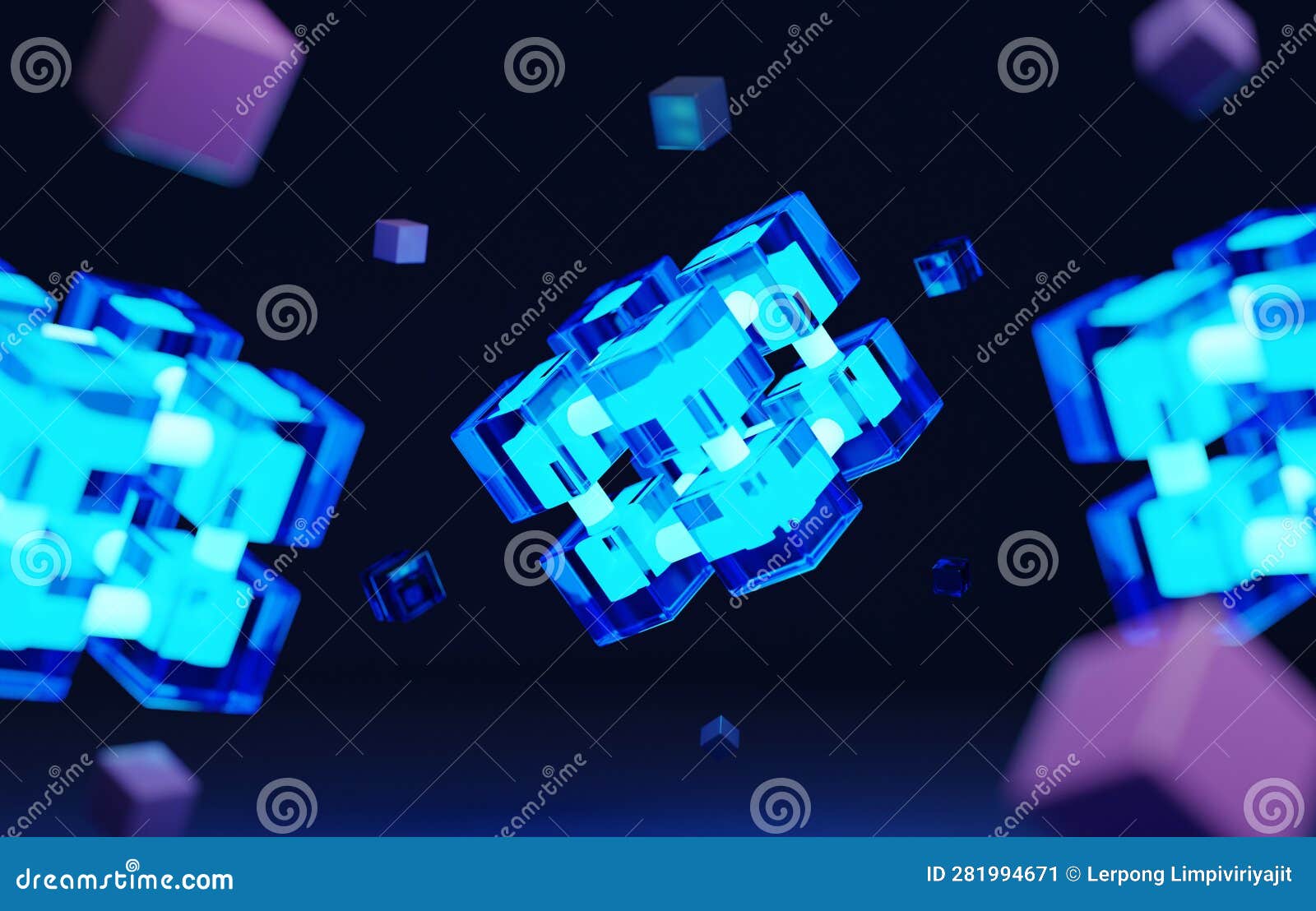 Interconnected Digital Block Technology on Blue Background Stock ...