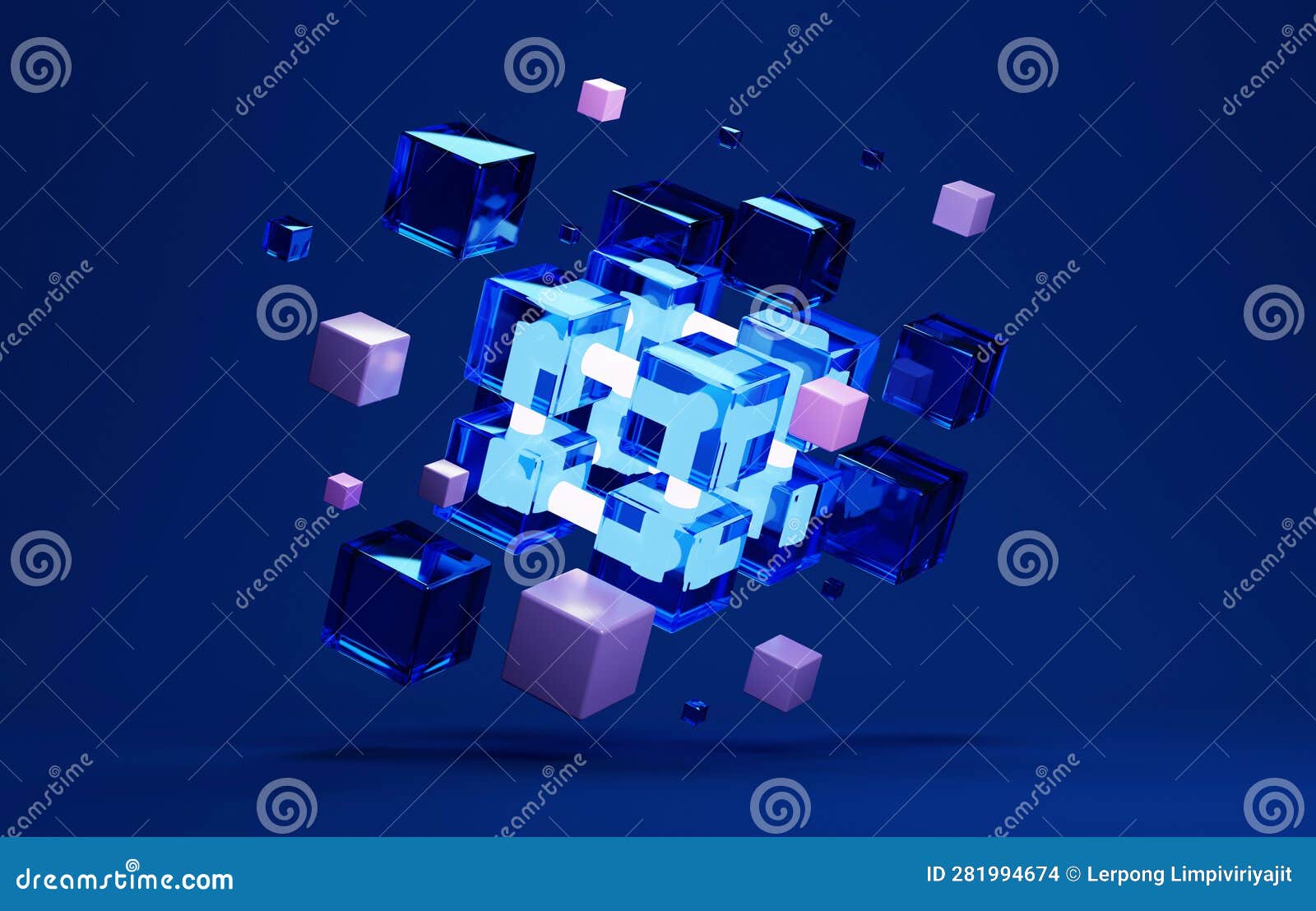Interconnected Digital Block Technology on Blue Background Stock ...