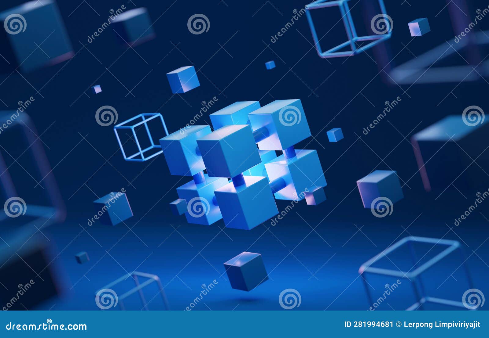 Interconnected Digital Block Technology on Blue Background Stock ...