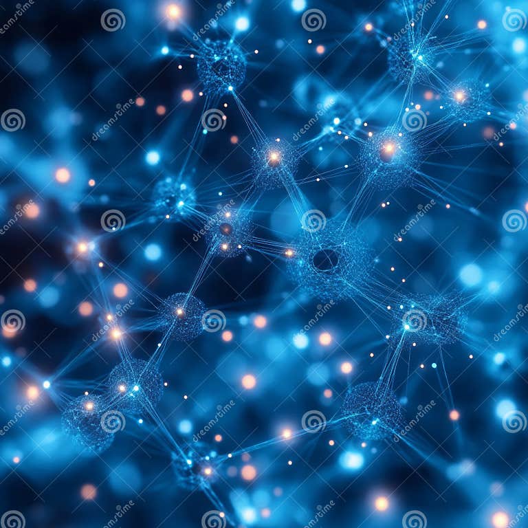 Interconnected Digital Network of Glowing Blue Nodes and Lines in ...