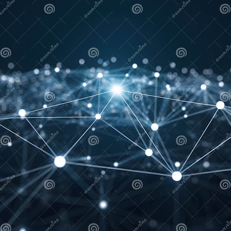 Interconnected Digital Nodes, Central Node Brightest, Blue Gradient ...