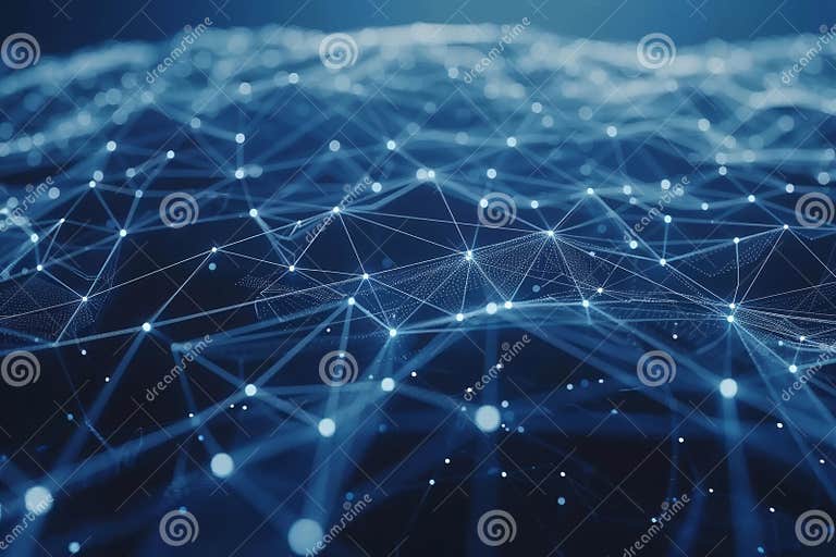Interconnected Dots on Blue Backdrop, Symbolizing Communication and ...
