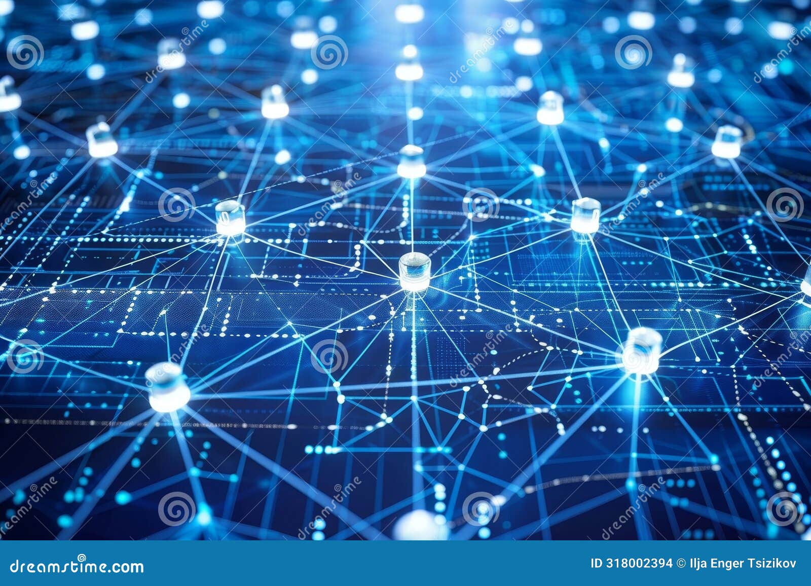 Interconnected Dots on Vibrant Blue Background Communication Concept ...