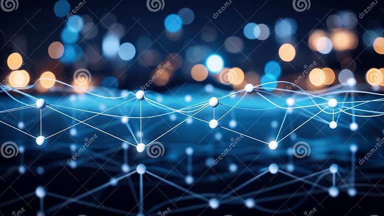 Interconnected Dots on Vibrant Blue Background Symbolize Communication ...