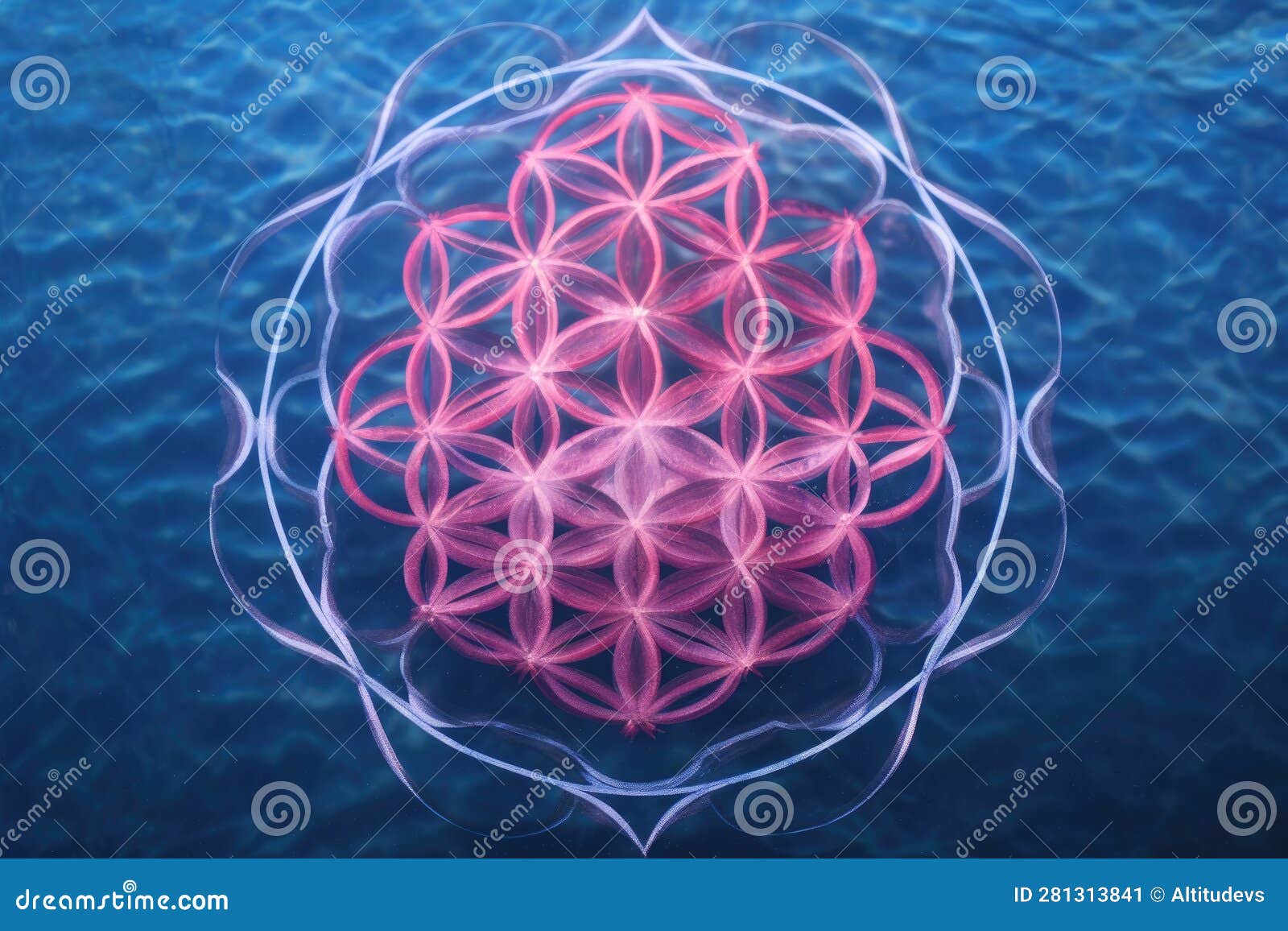 Interconnected Flower of Life Symbol on Water Surface Stock ...