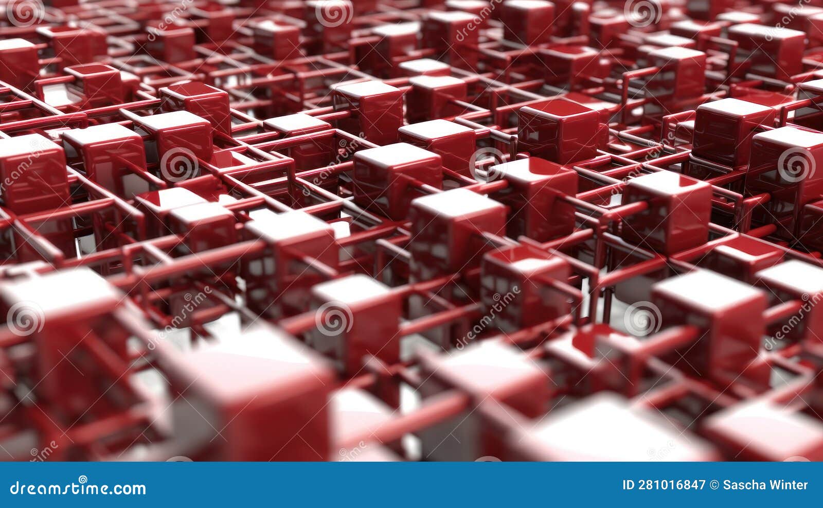 Interconnected Fusion: Small Metallic Dark Red Cubes Forming a Network ...