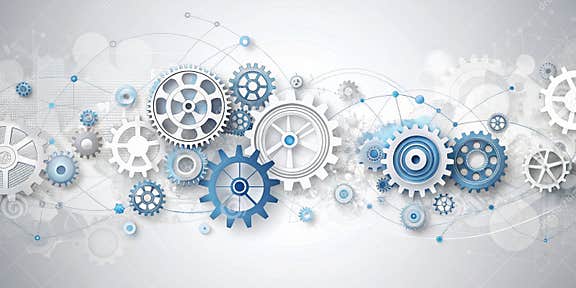 Interconnected Gears Blue and White Cogs Network Concept Stock ...