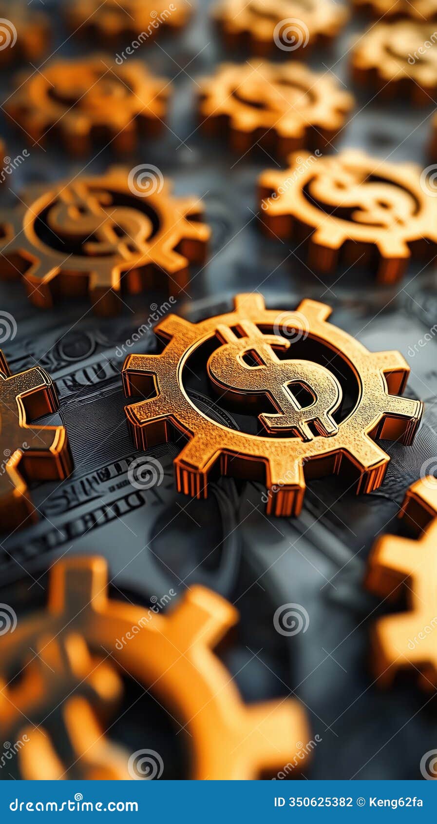 Interconnected Gears and Currency Symbols Create Abstract Economic ...