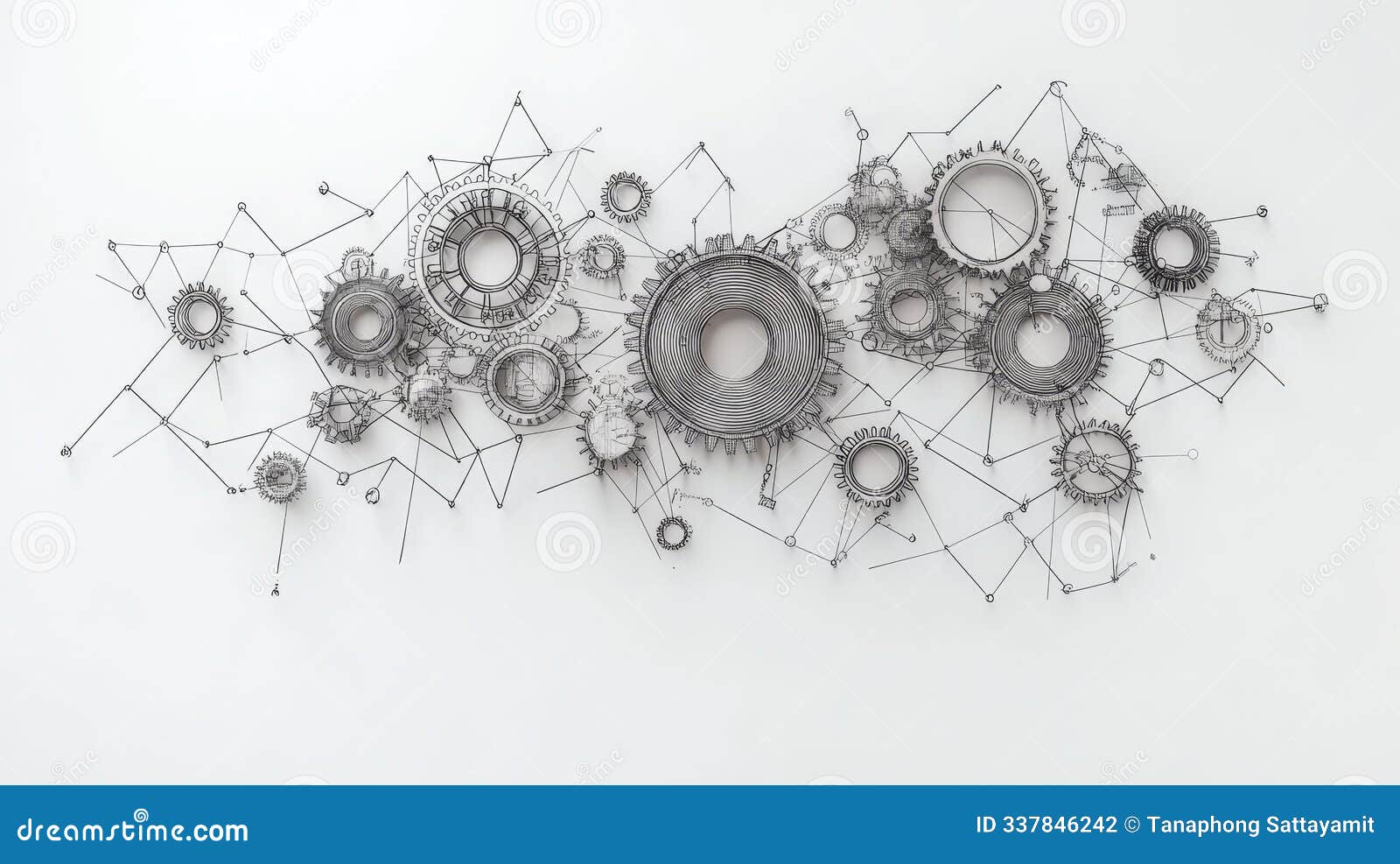Interconnected Gears a Single Line Pencil Drawing of a Complex Network ...