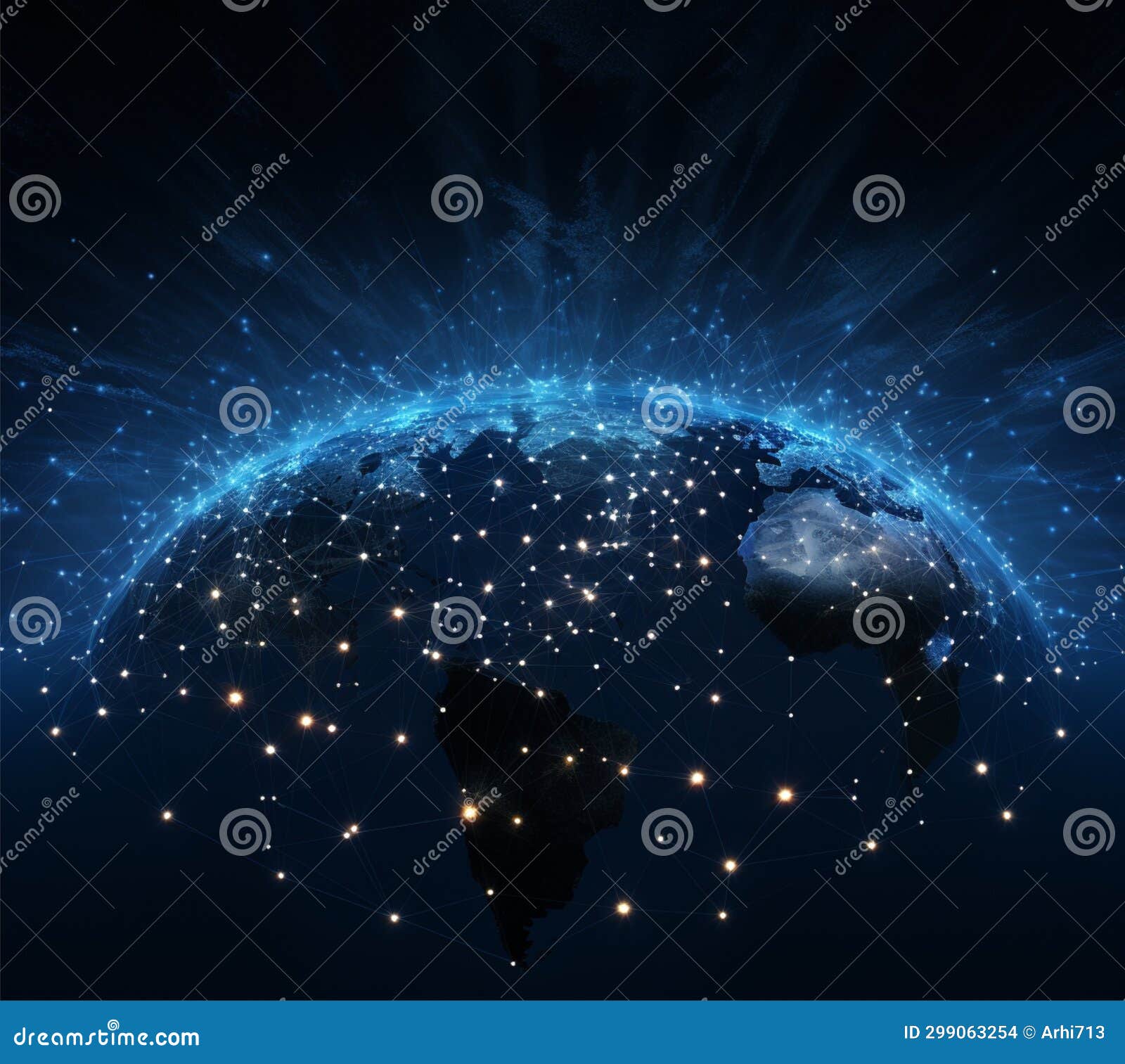 Interconnected Globe at Night, Globe with a Network of Lines and Lights ...