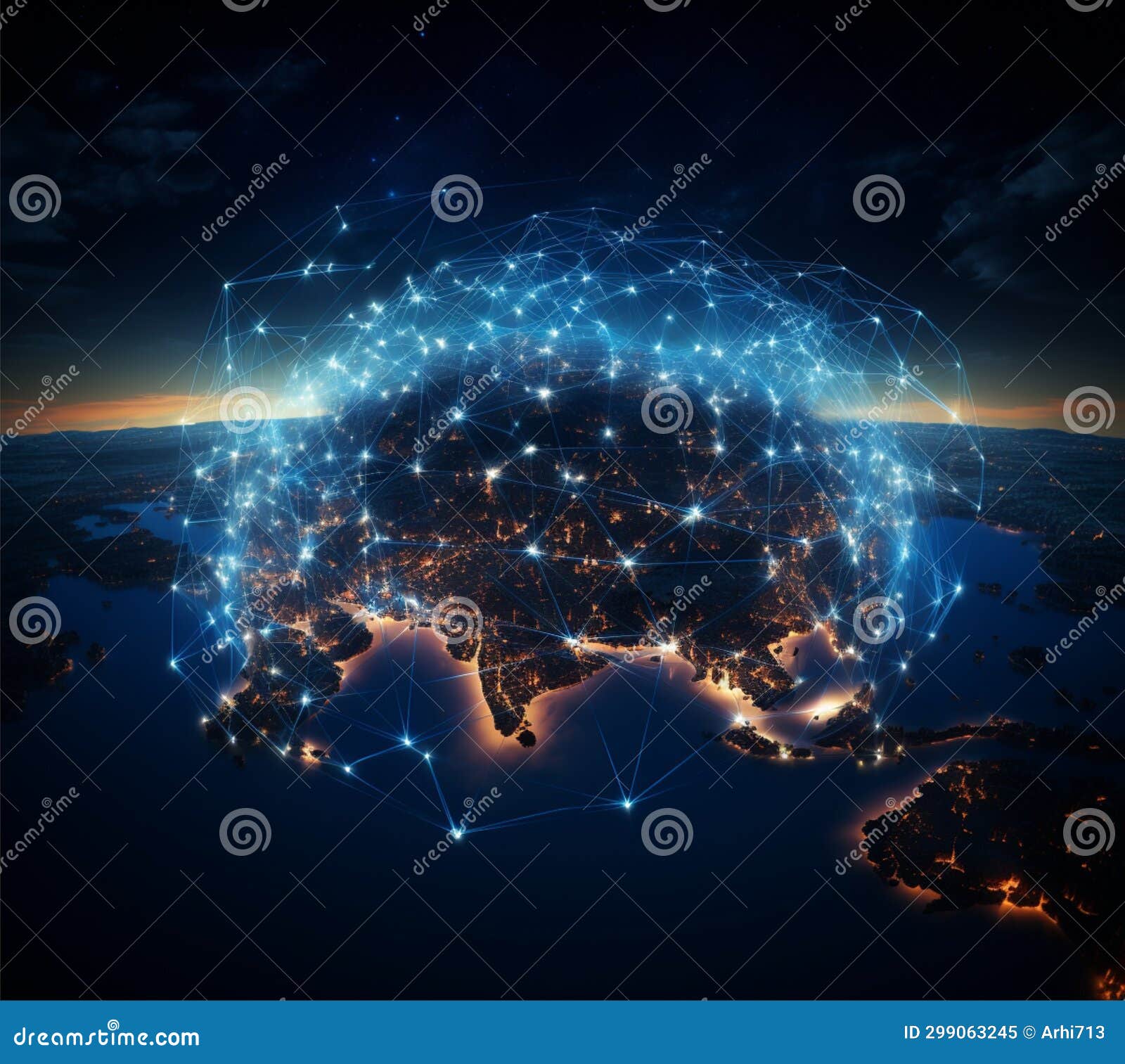 Interconnected Globe at Night, a Globe with a Network of Lines and ...