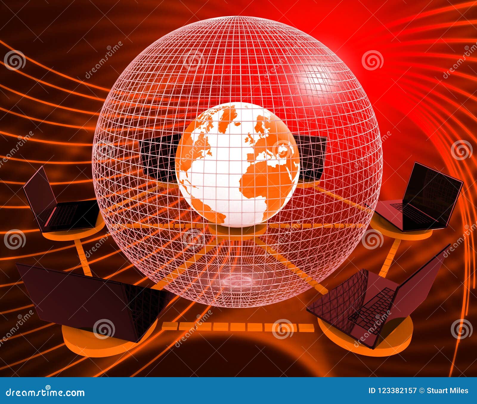 Interconnected Globe World Technology Link 3d Rendering Stock ...