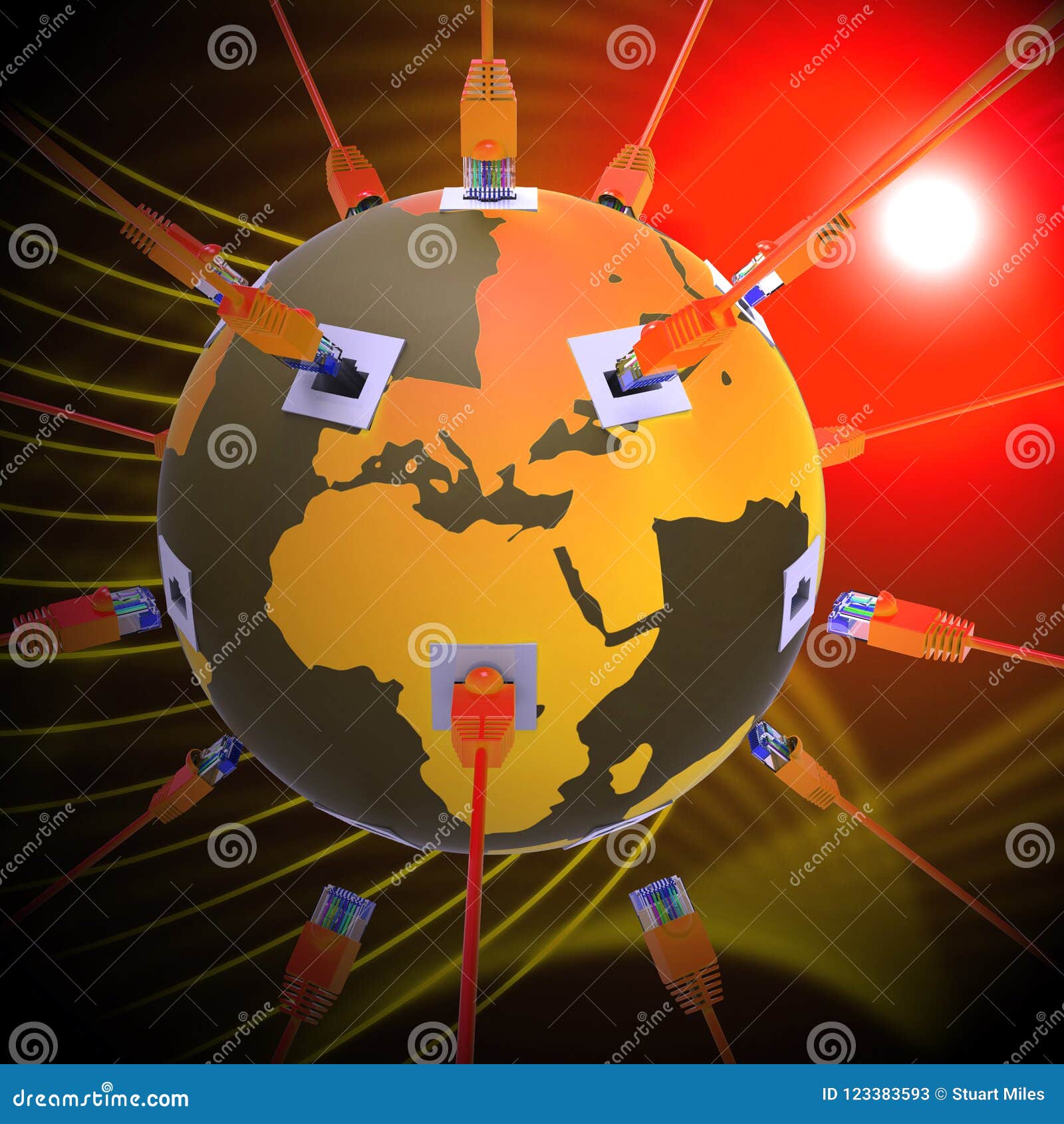 Interconnected Globe World Technology Link 3d Rendering Stock ...