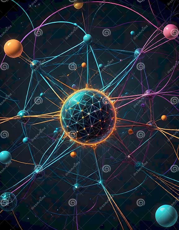 Interconnected Glowing Spheres in Space, Representing a Network or ...