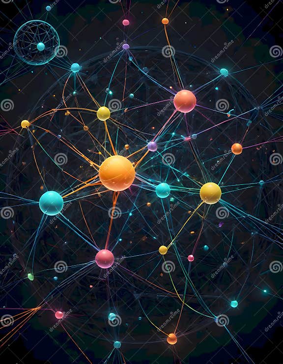 Interconnected Glowing Spheres in Space, Representing a Network or ...